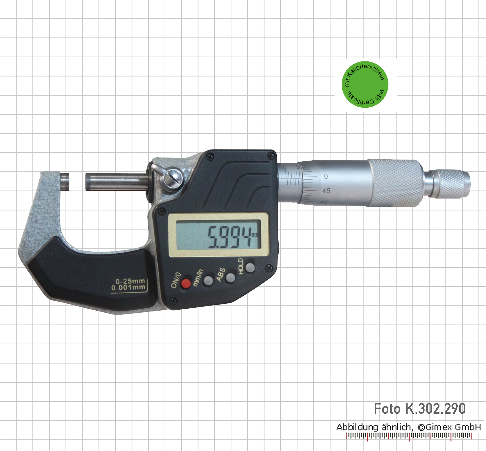 Exactools - Digital micrometer, 0 - 25 mm with certificate